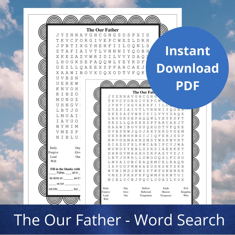 The Lord's Prayer| Our Father Word Search Instant Download Printable ...