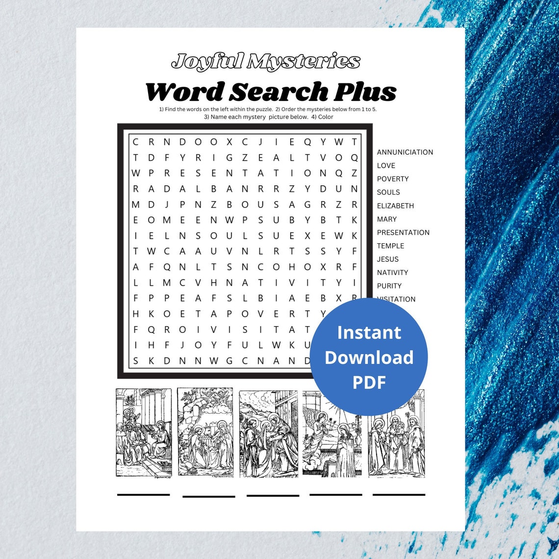 Joyful Mysteries Word Search | Rosary Word Search Instant Download ...