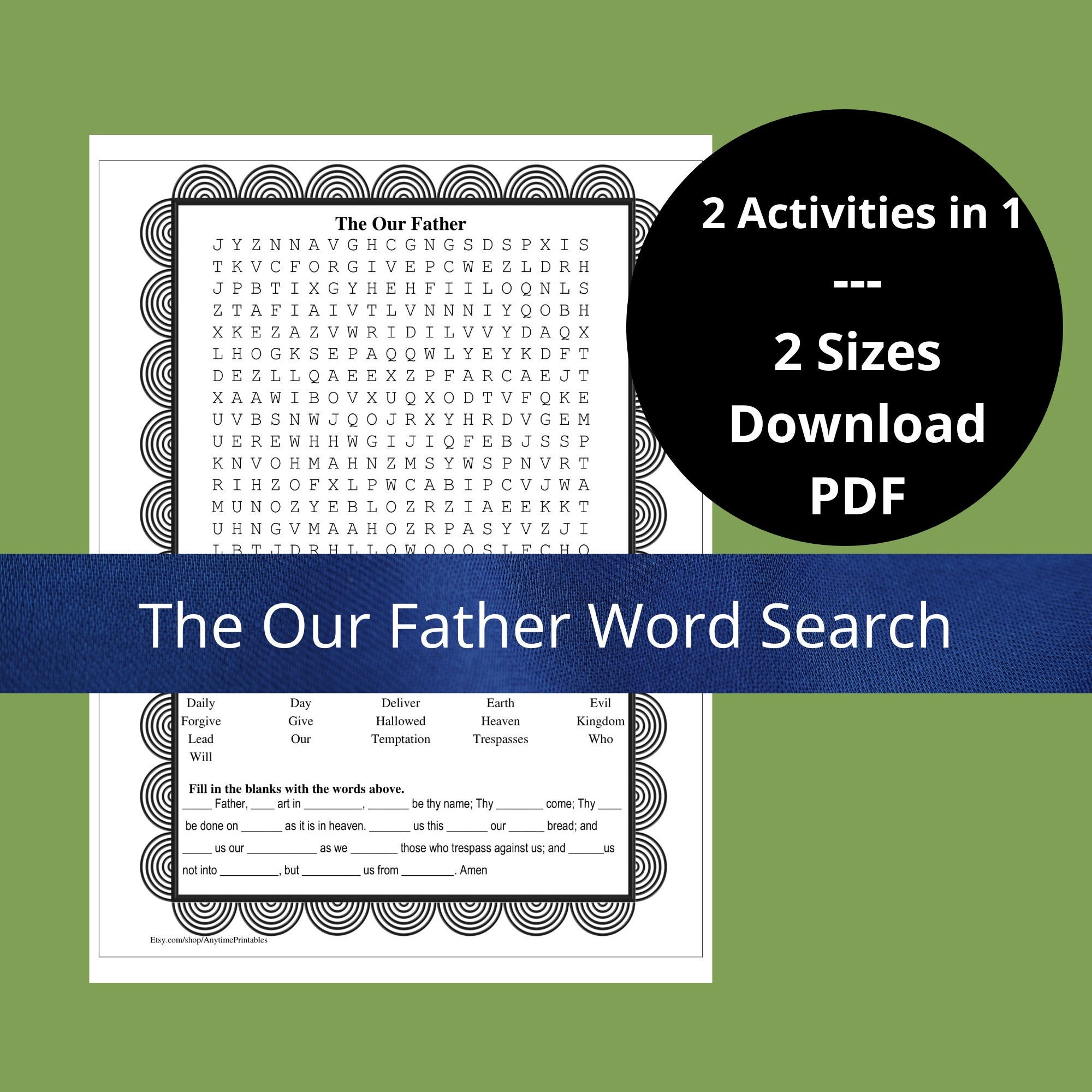 The Lord's Prayer| Our Father Word Search Instant Download Printable ...