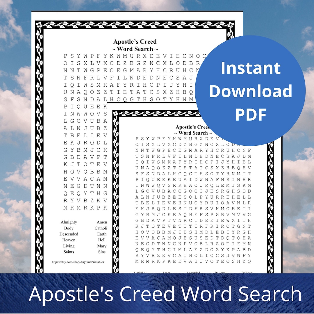 Apostles' Creed Word Search Printable Christian Game Instant Download ...