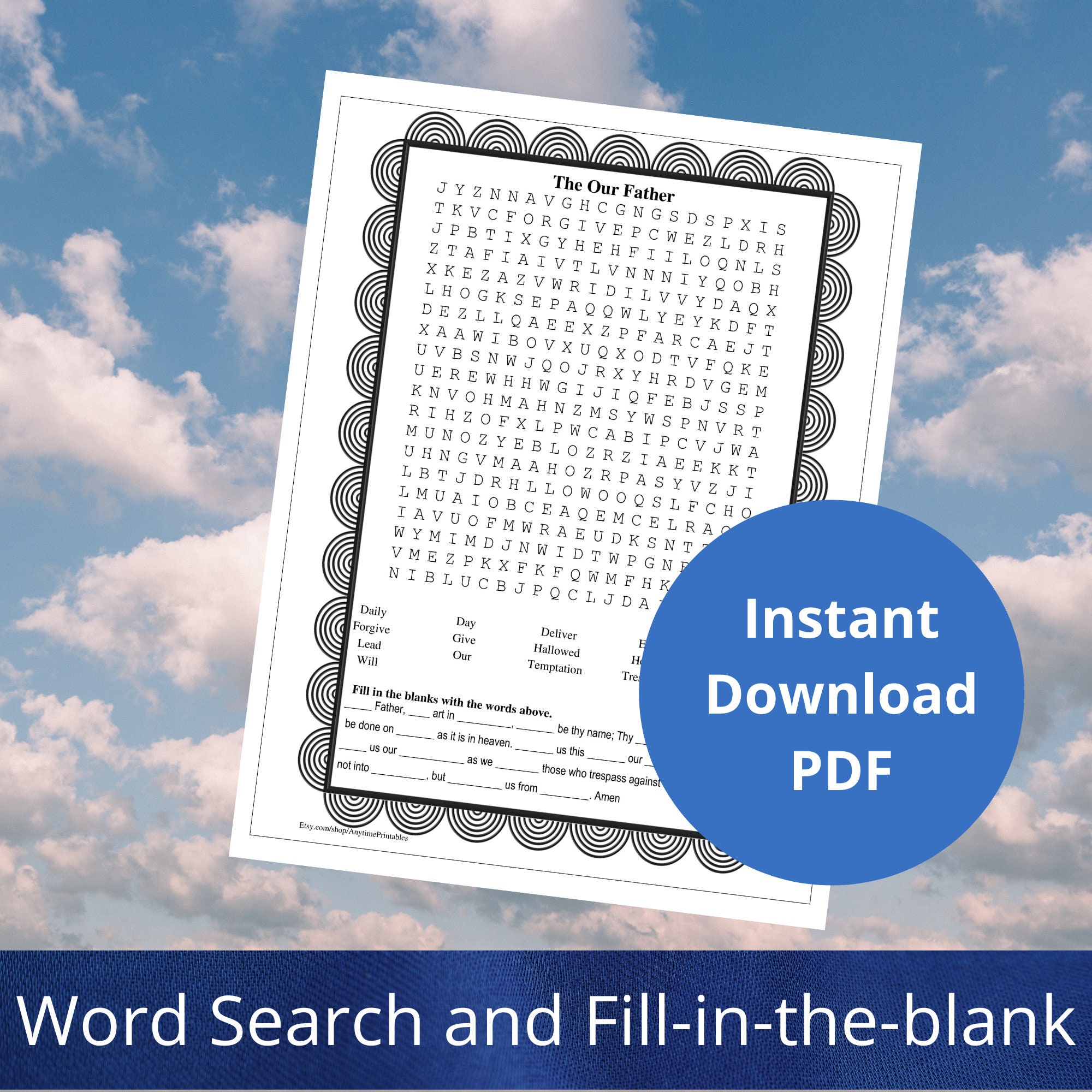 The Lord's Prayer Word Search | Our Father Instant Download Printable ...