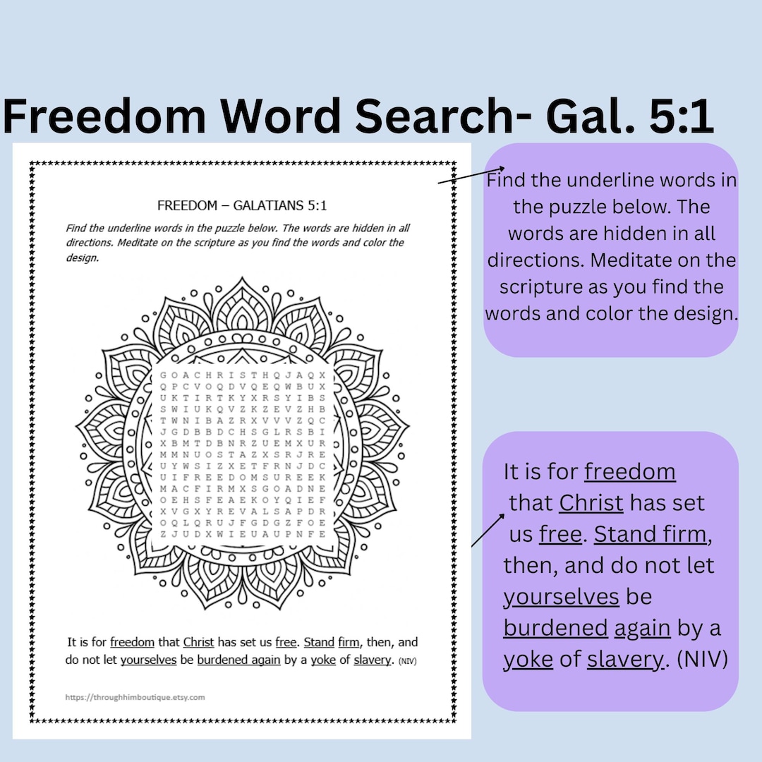 Freedom Bible Verse Word Search Galatians 5:1 Printable, Scripture Word ...