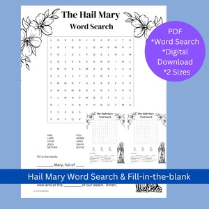 Prayer - Hail Mary Word Search | Hail Mary Instant Download Printable ...