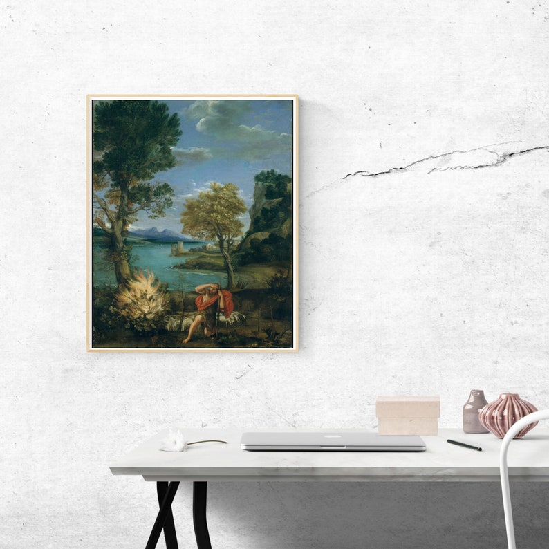 Moses and the Burning Bush Landscape | Vintage Christian Art | Instant ...