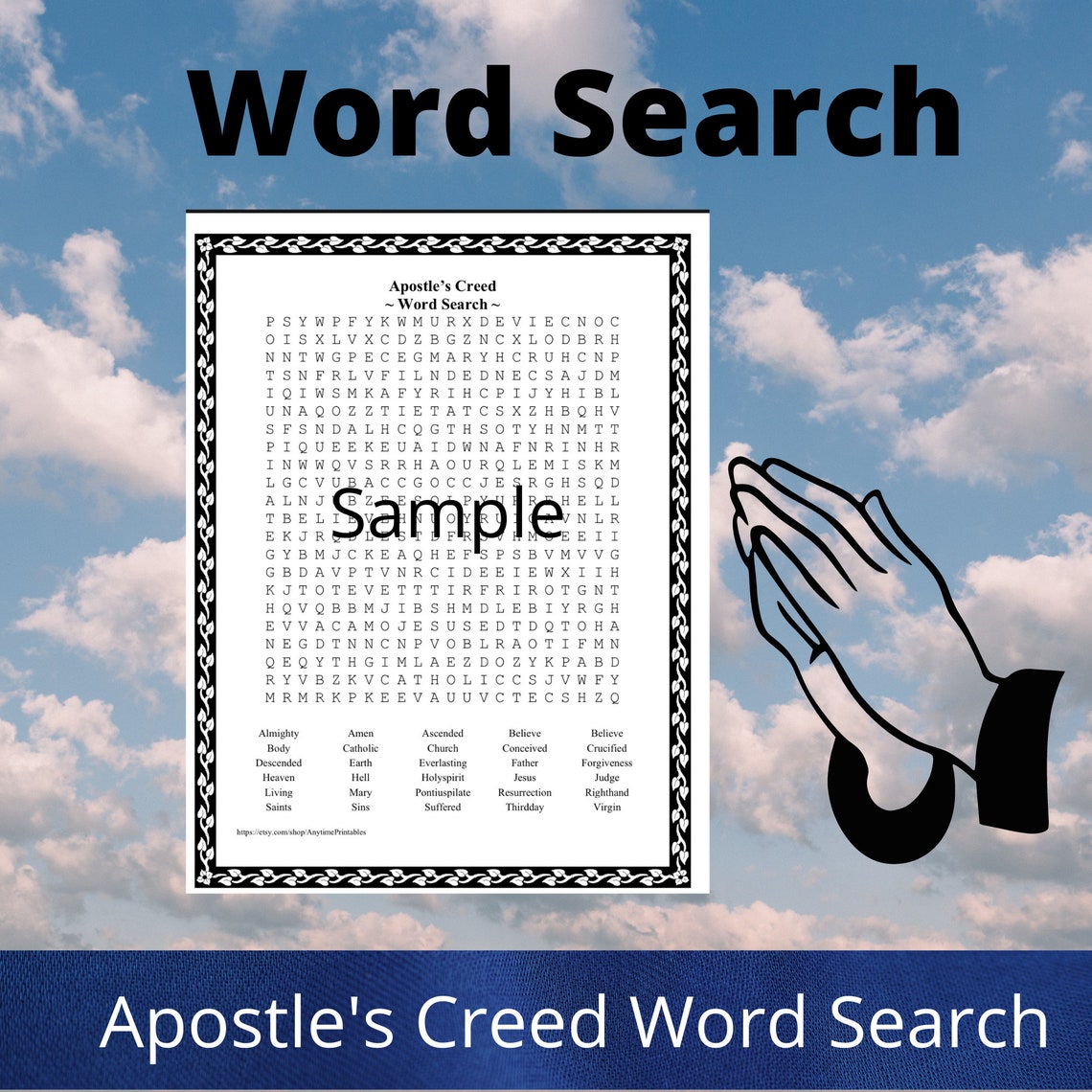 Apostles' Creed Word Search Printable Christian Game Instant Download ...