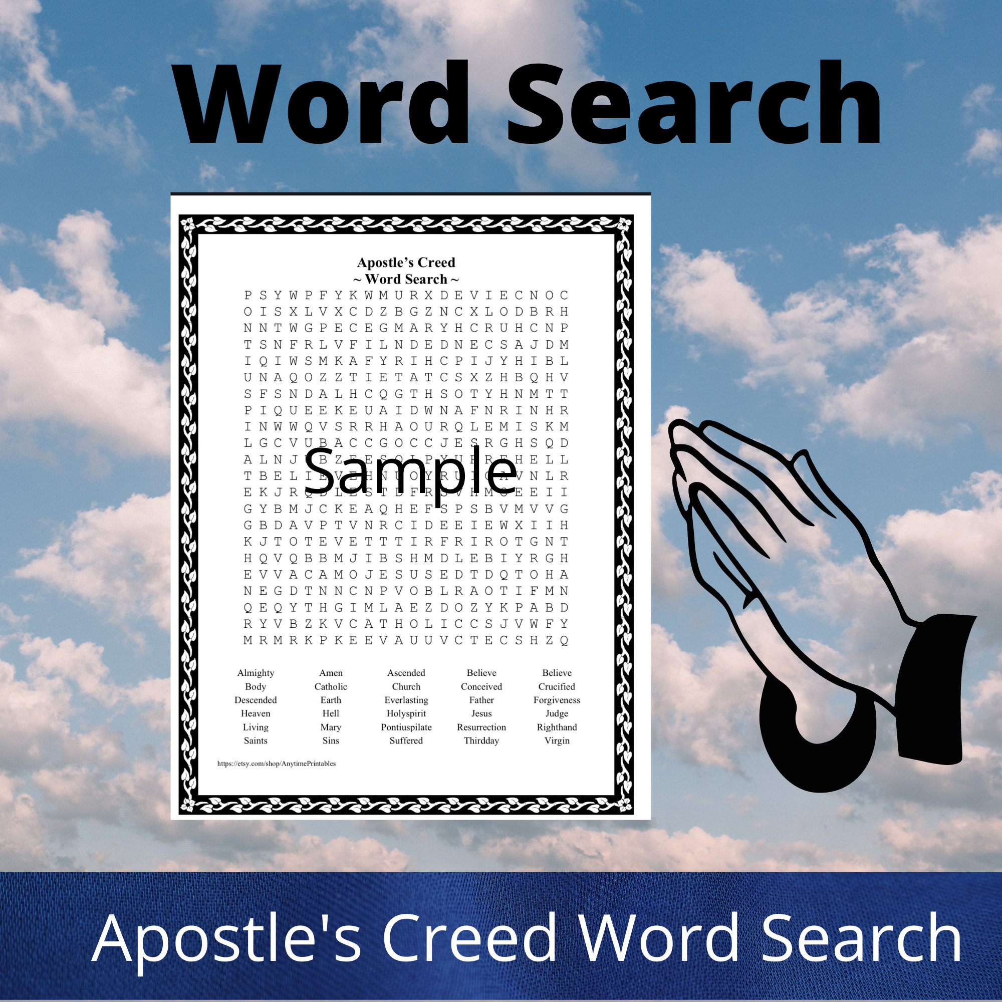 Apostles' Creed Word Search Printable Christian Game Instant Download ...