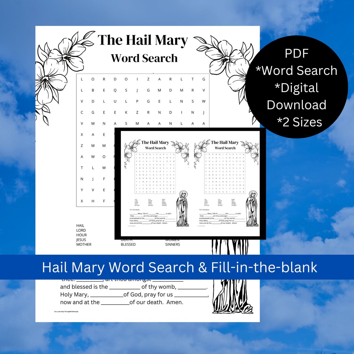 Prayer Hail Mary Word Search Hail Mary Instant Download Printable ...