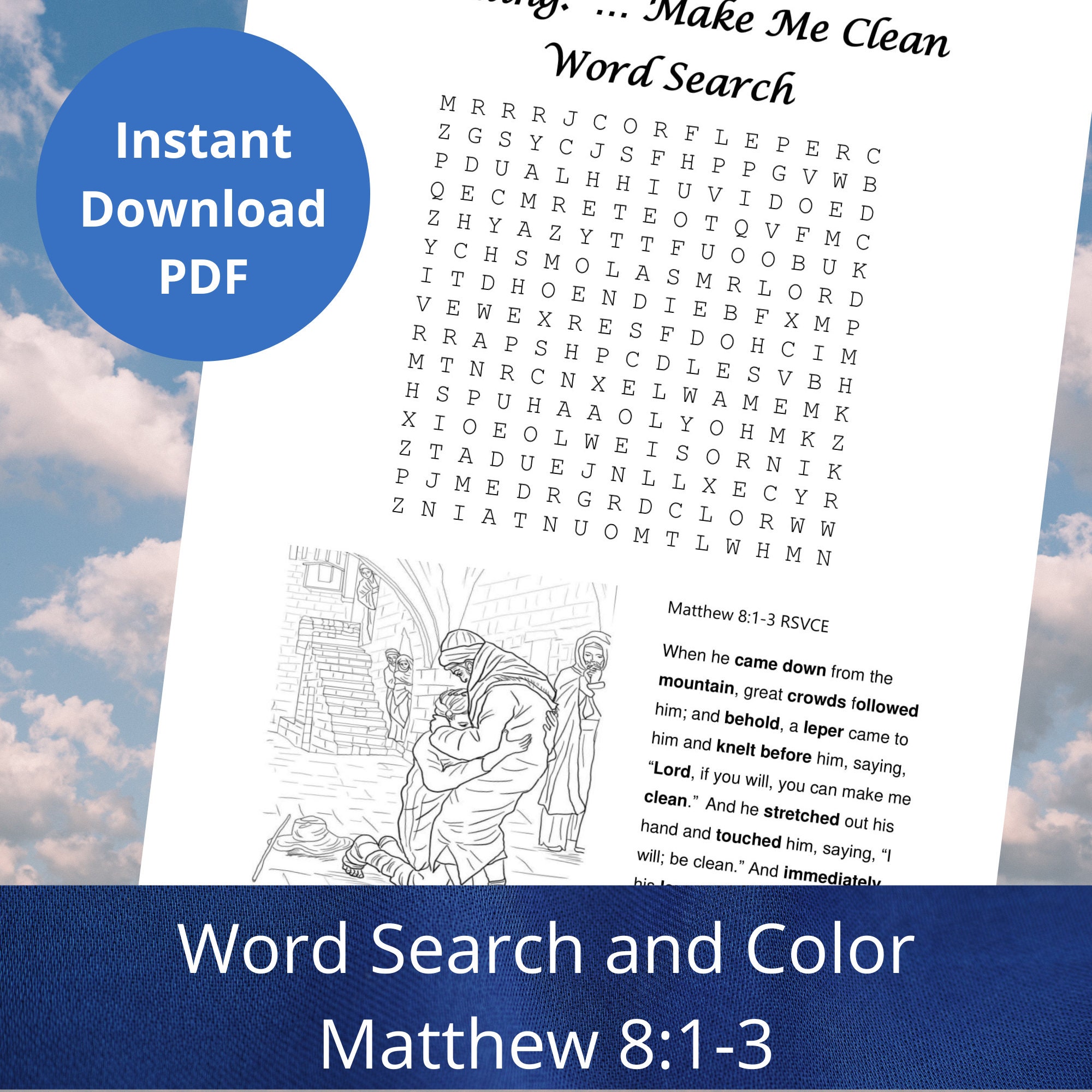 Healing Bible Verse Word Search Game, Matthew 8:1-3, Printable ...