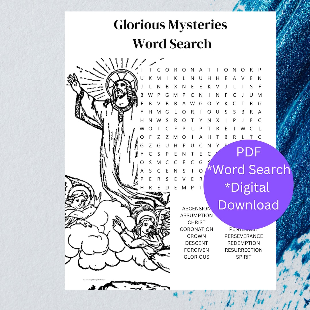 Glorious Mysteries Word Search | Rosary Word Search Instant Download ...