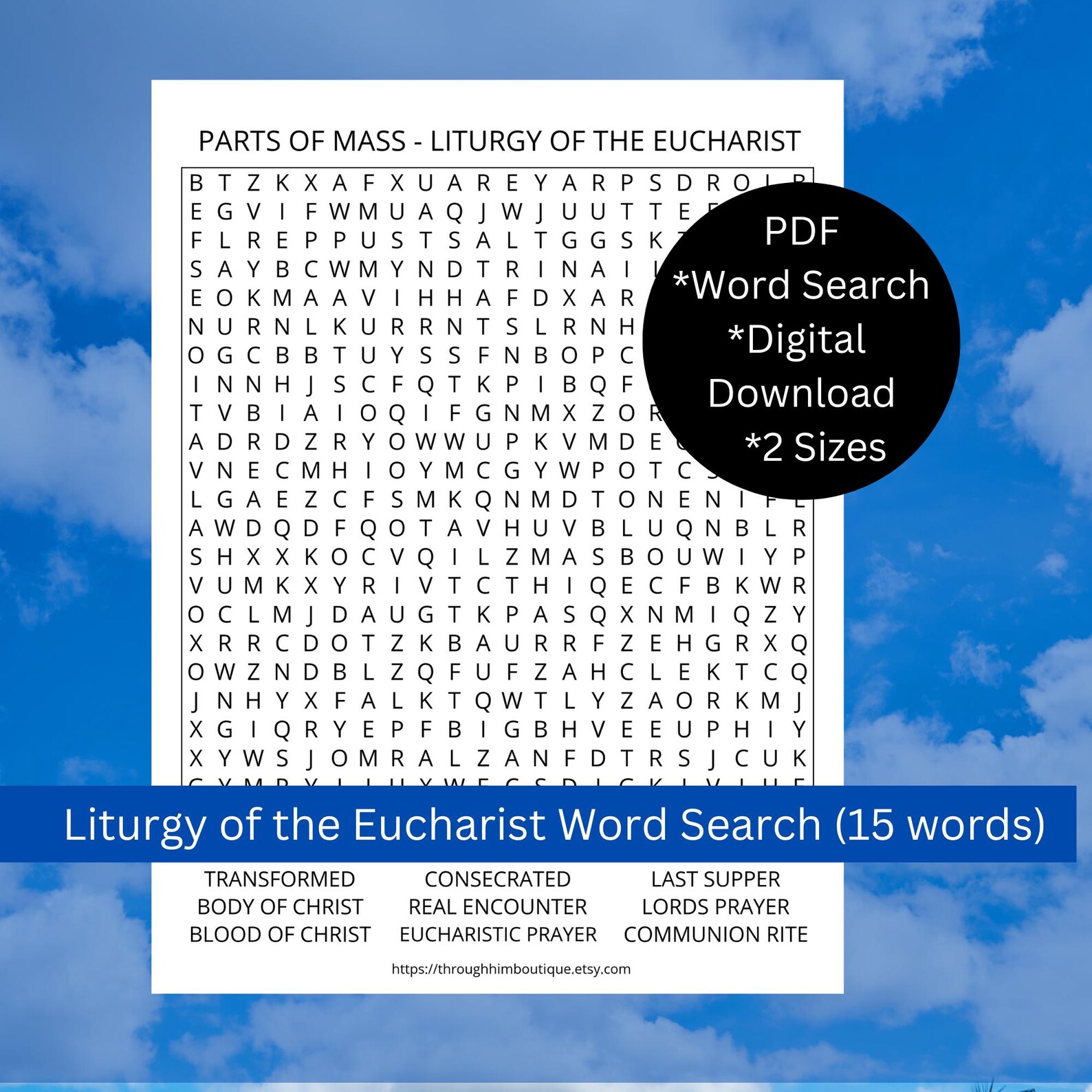 Liturgy of the Eucharist Word Search Printable Christian Game Instant ...