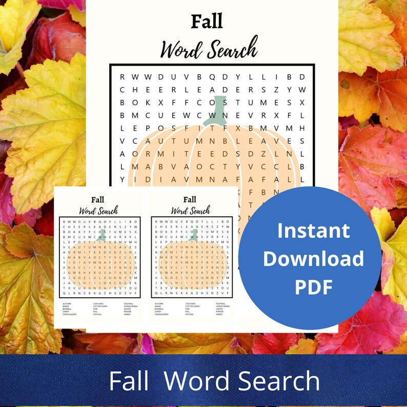 Fall Word Search | Instant Download Printable | Fall Printable Games - Etsy