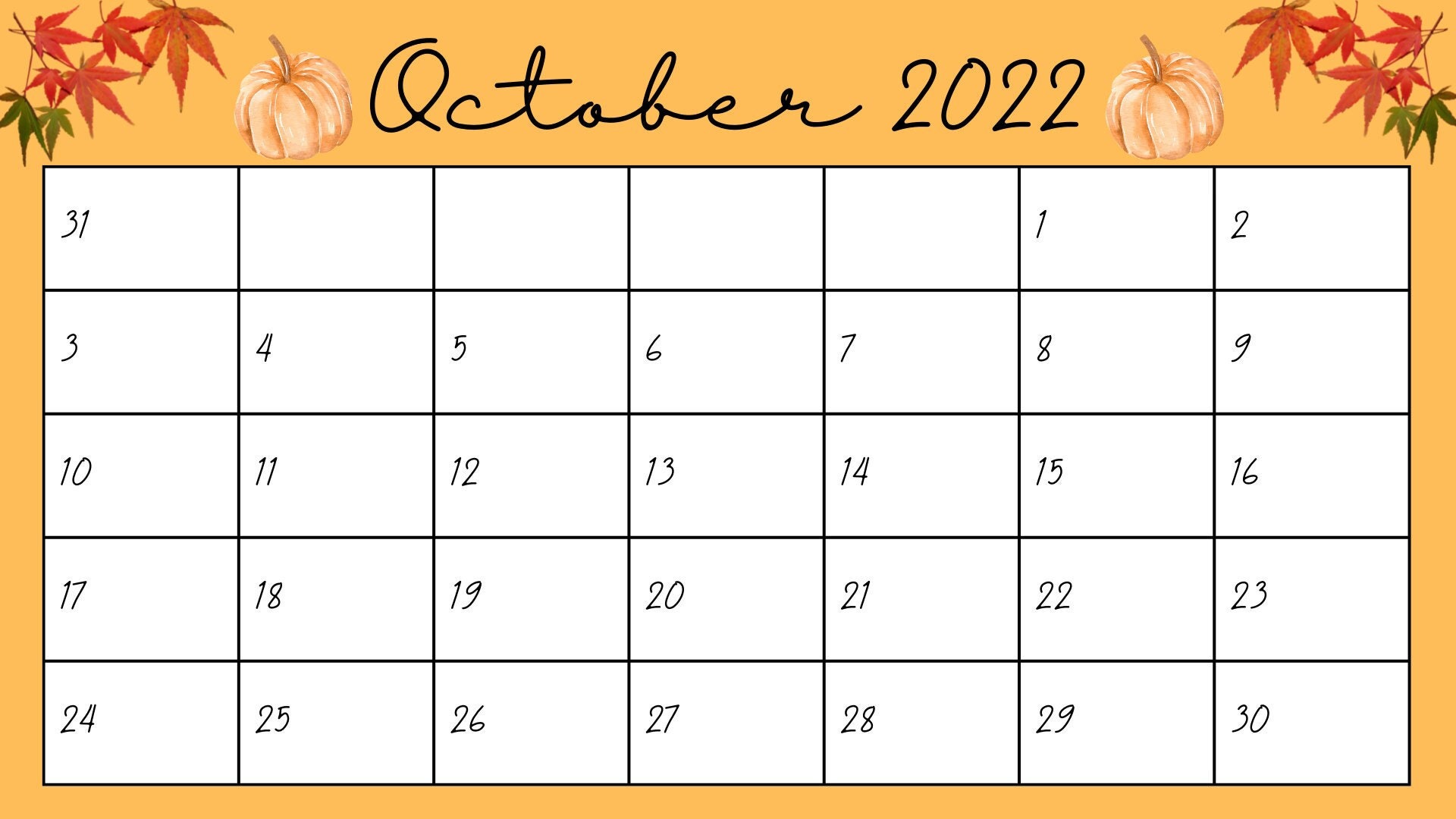October Desktop Calendar - Etsy