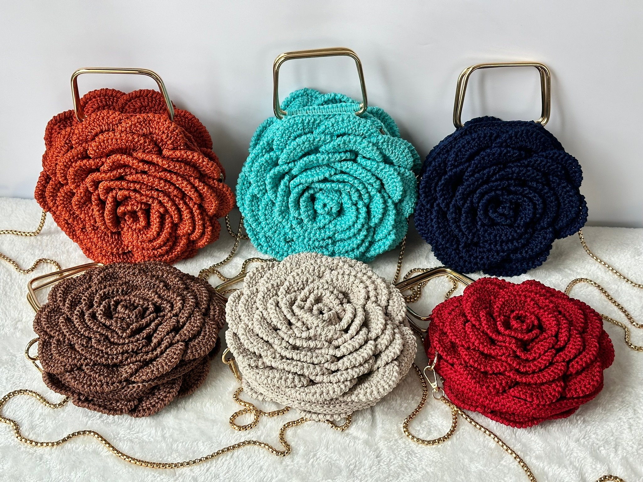 Crochet Rose Bag: Ruffled Evening Bag With Metal Handle - Etsy
