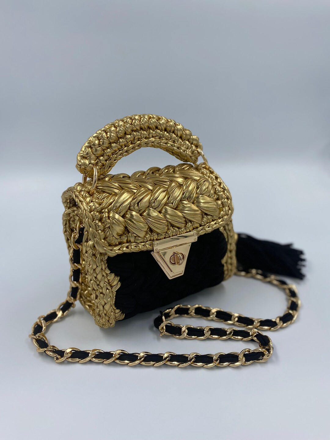 Metallic Bag, Handmade Bag,hand Woven Bag, Crochet Bag, Knitted Bag ...