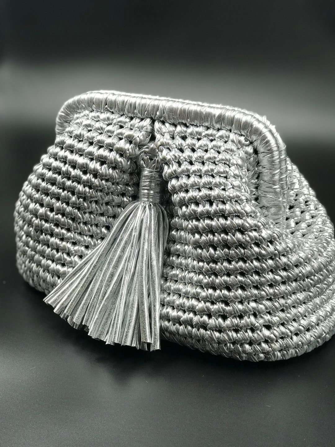 Handmade Raffia Bag, Evening Crochet Pouch Bag, Handmade Metallic Pouch ...