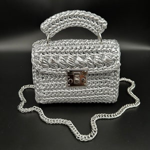 Hand Knitted Metallic Silver Bag: Luxury Shoulder Bag - Etsy
