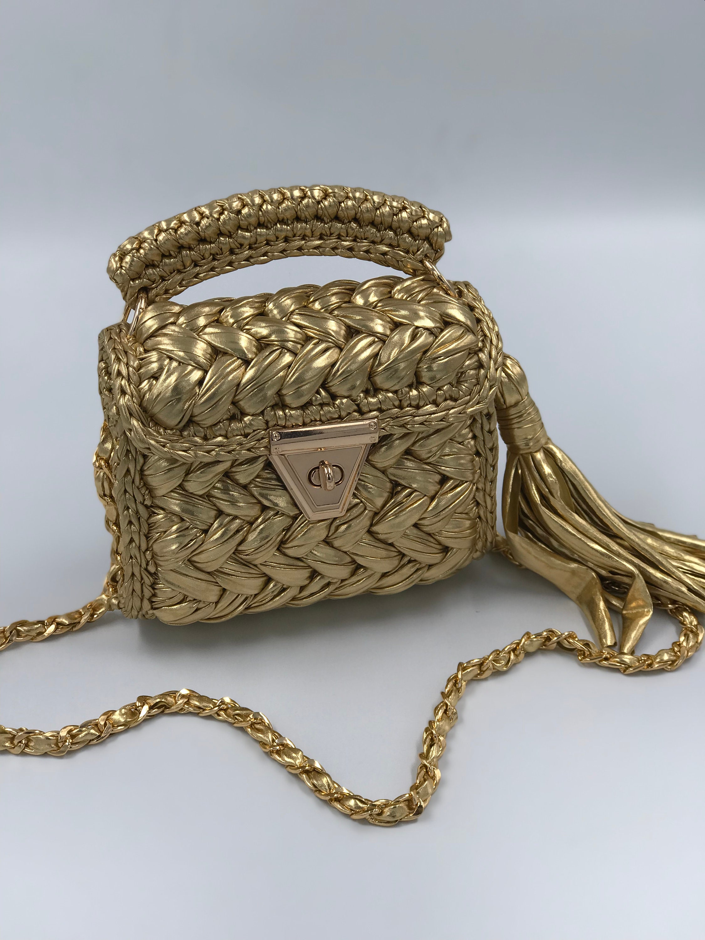 Handmade Metallic Gold Crochet Bag: Luxury Women's Fashion - Etsy