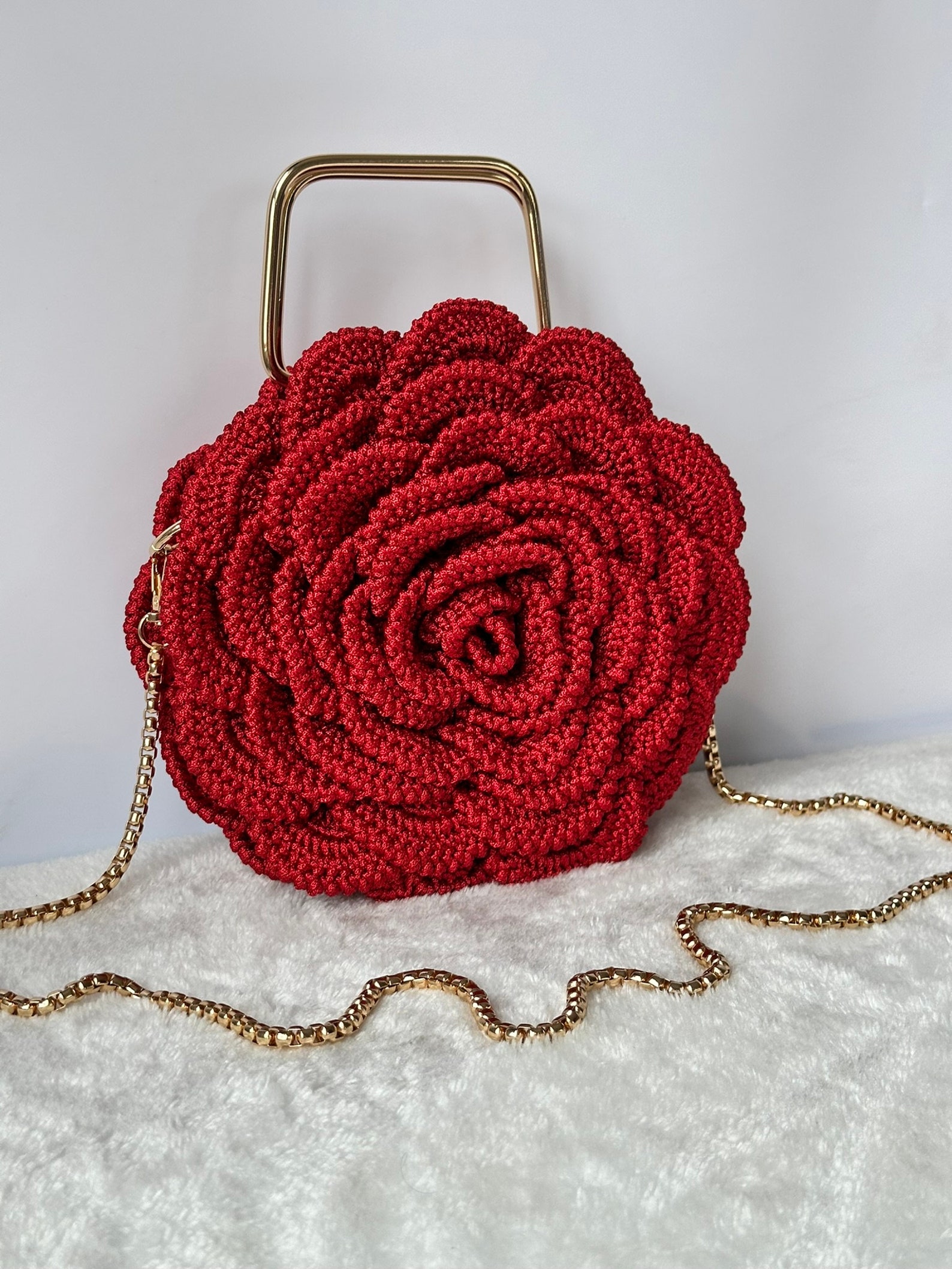Crochet Rose Bag: Ruffled Evening Bag With Metal Handle - Etsy