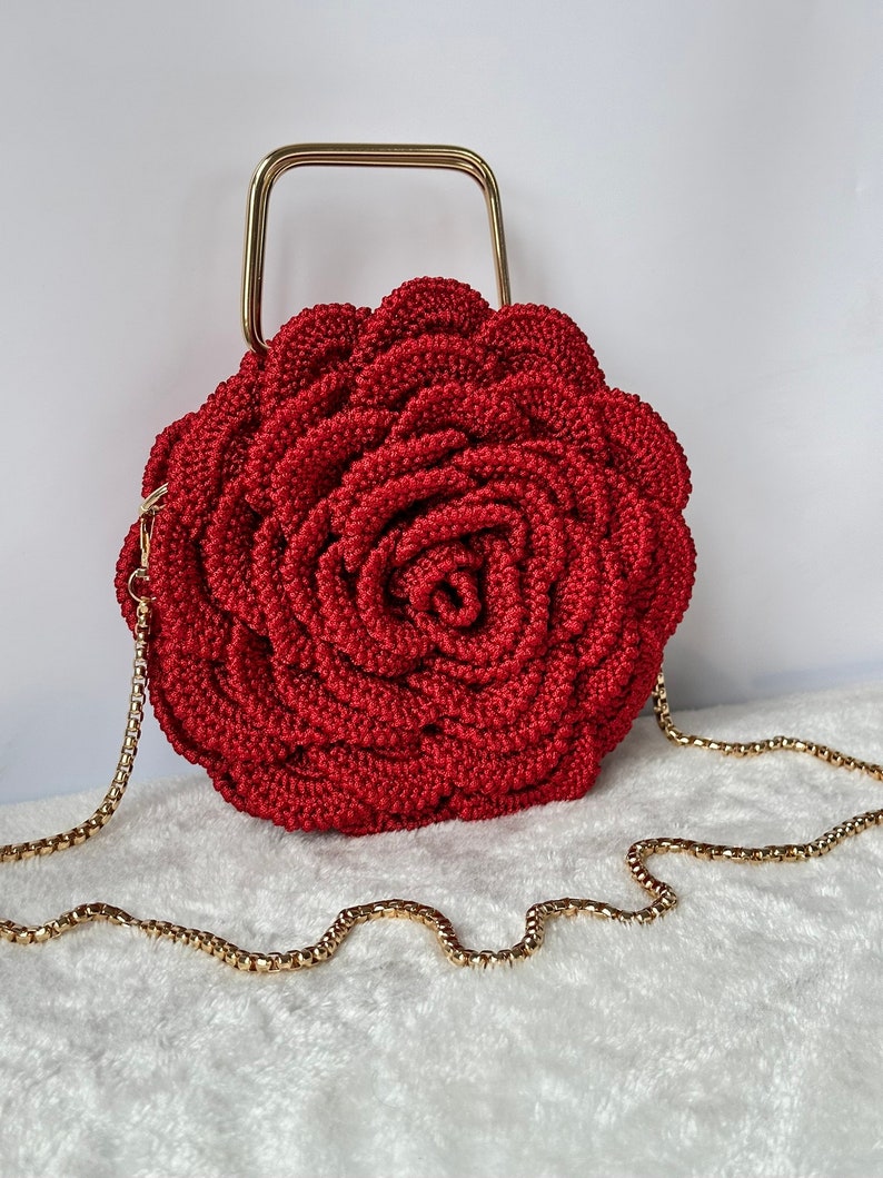 Crochet Rose Bag: Ruffled Evening Bag With Metal Handle - Etsy