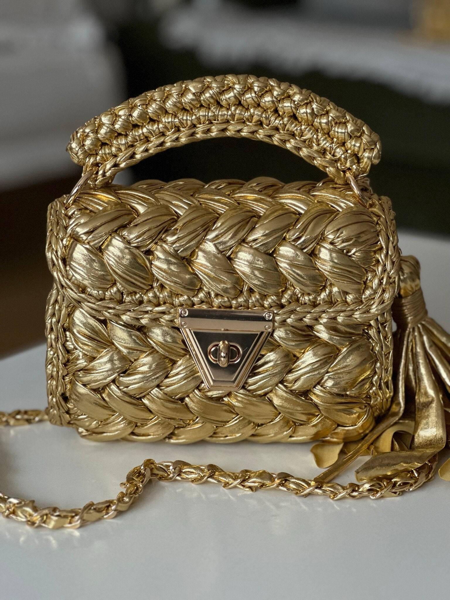 Handmade Metallic Gold Crochet Bag: Luxury Women's Fashion - Etsy