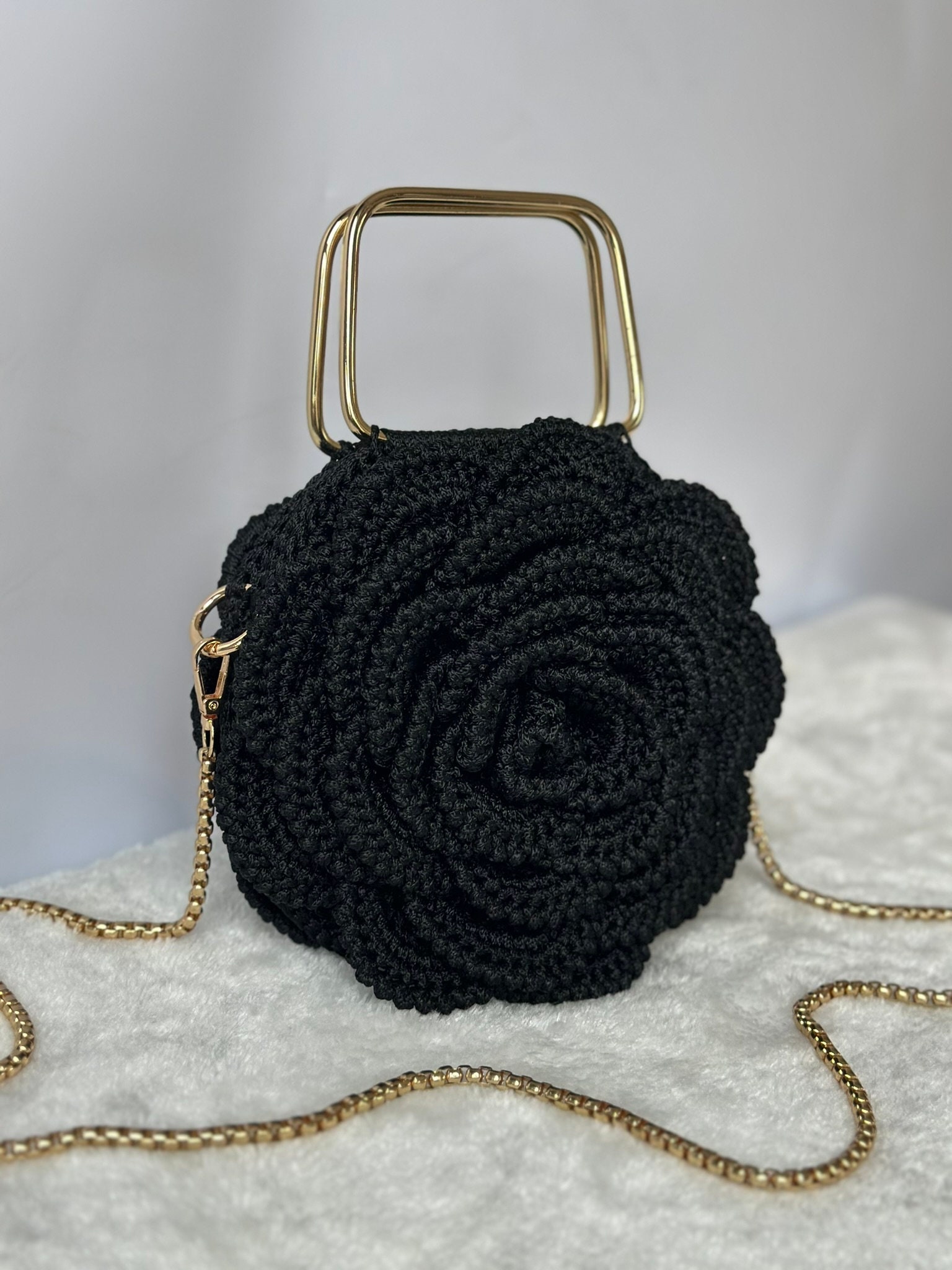 Crochet Rose Bag: Ruffled Evening Bag With Metal Handle - Etsy