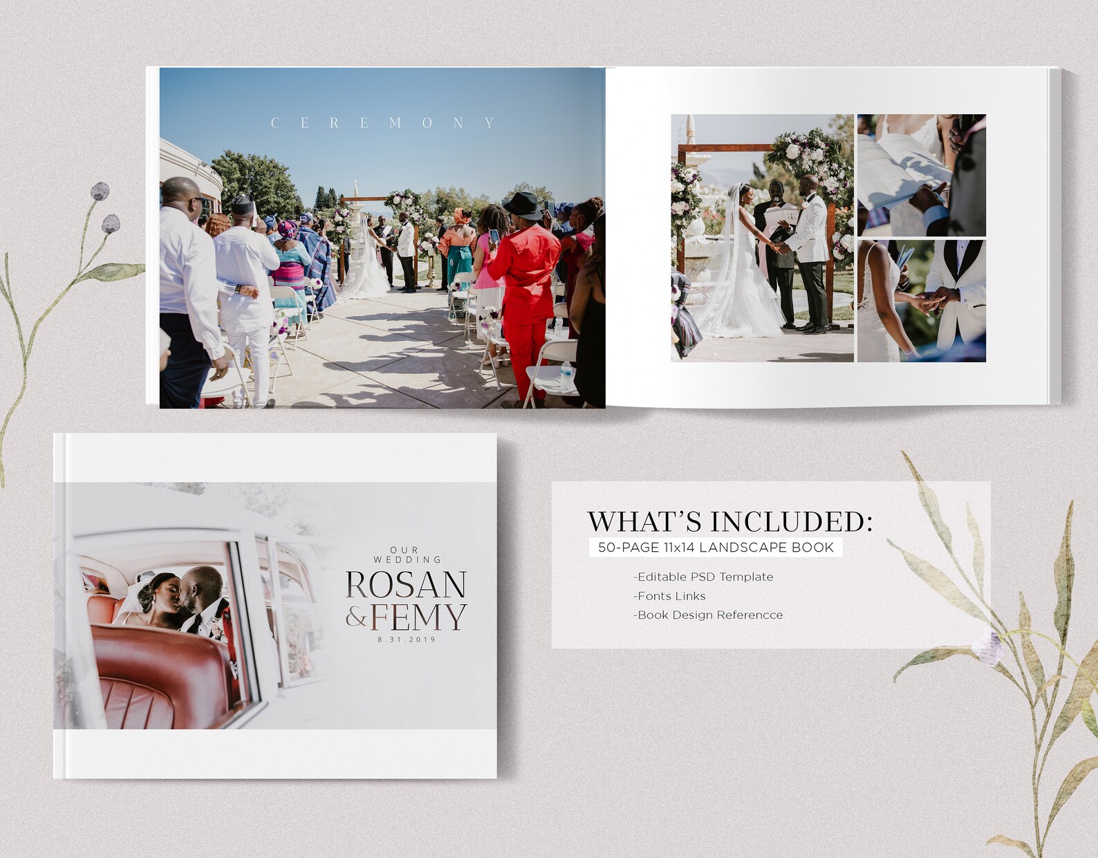 Minimalist 11x14 LANDSCAPE Wedding Album Template, 50-page + Cover PSD ...