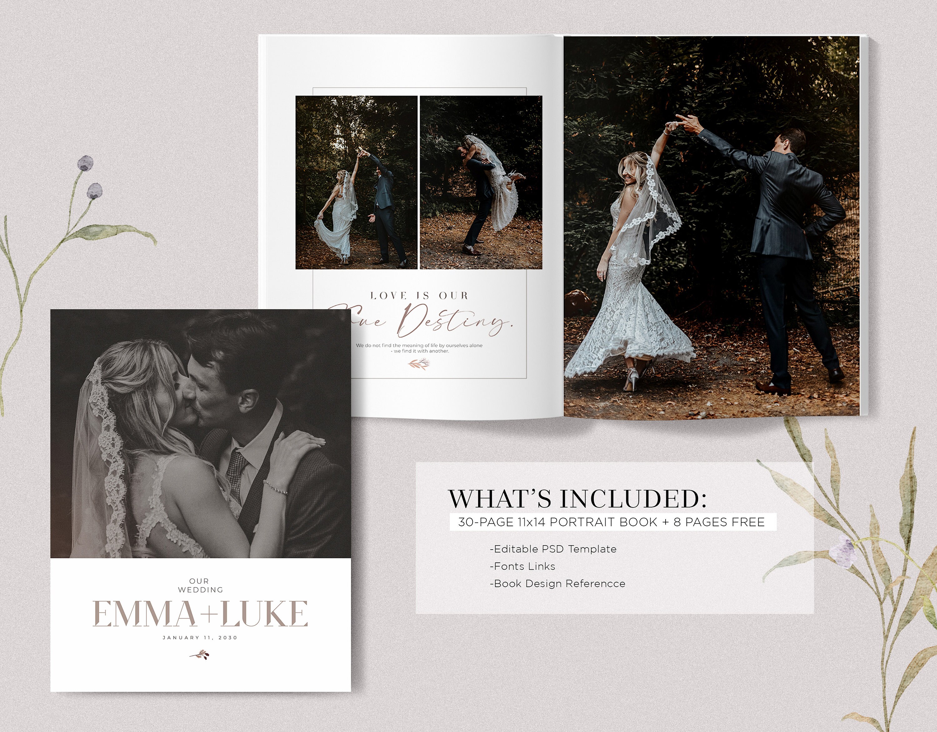 Minimalist 11x14 PORTRAIT Vertical Wedding Album Template, 30-page ...