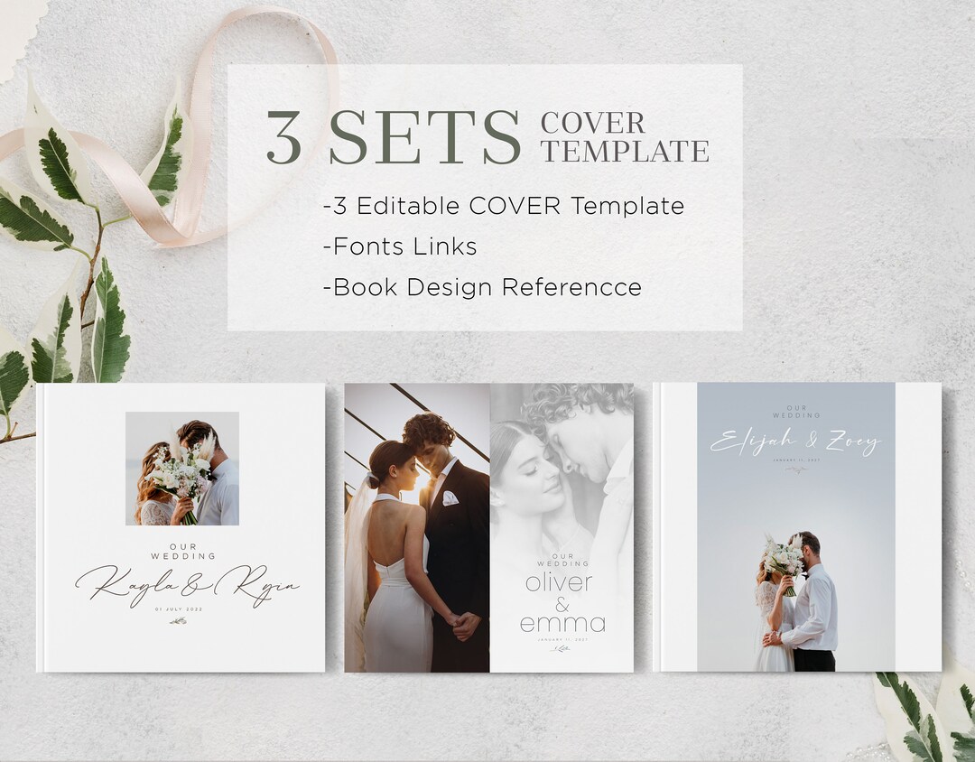 SET of 3, Photobook Cover Template for Square Wedding Album, Instant ...