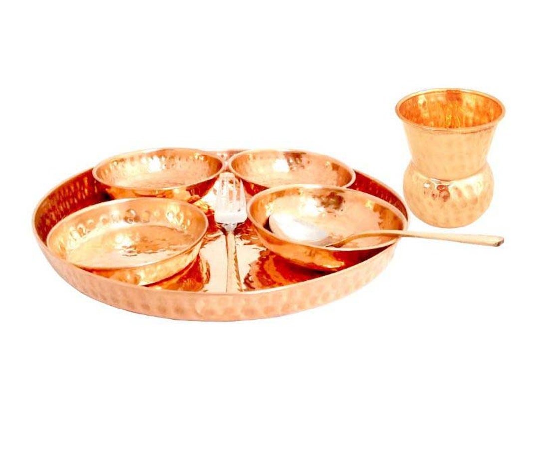 Unique Traditional Pure Copper Thali Set, 8 Pieces, Beautiful Dinner ...