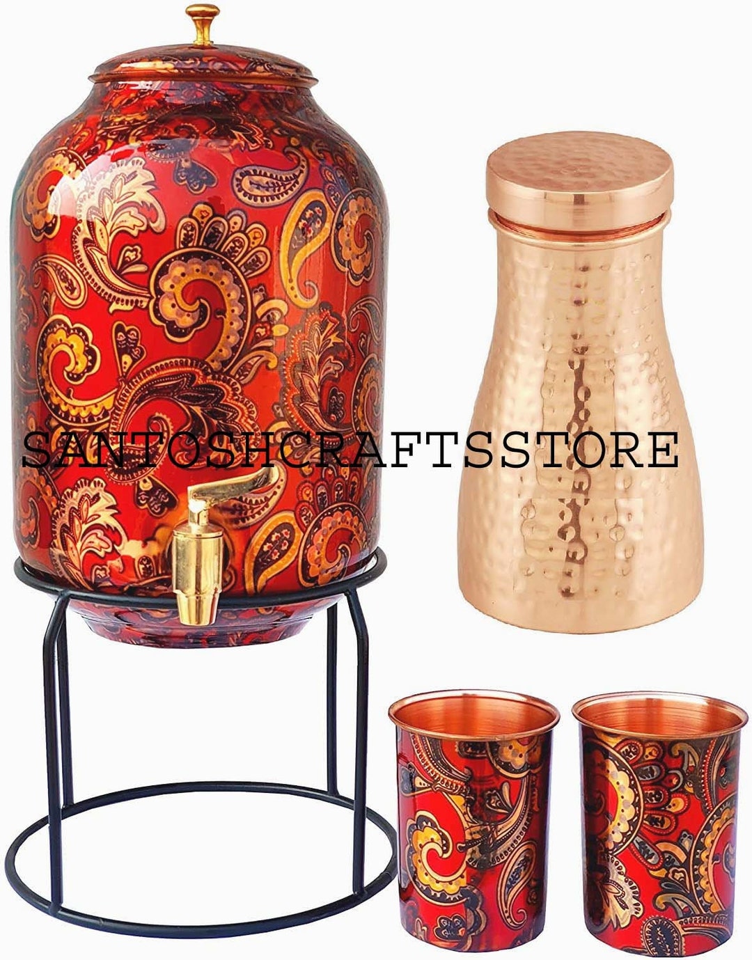 New Handmade Copper Printed Water Dispensermatka/pot Container Pot ...