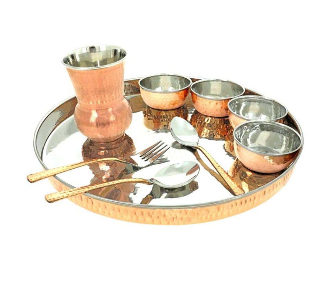Hammered Steel and Copper Thali Set Dinnerware 9 Pieces - Etsy