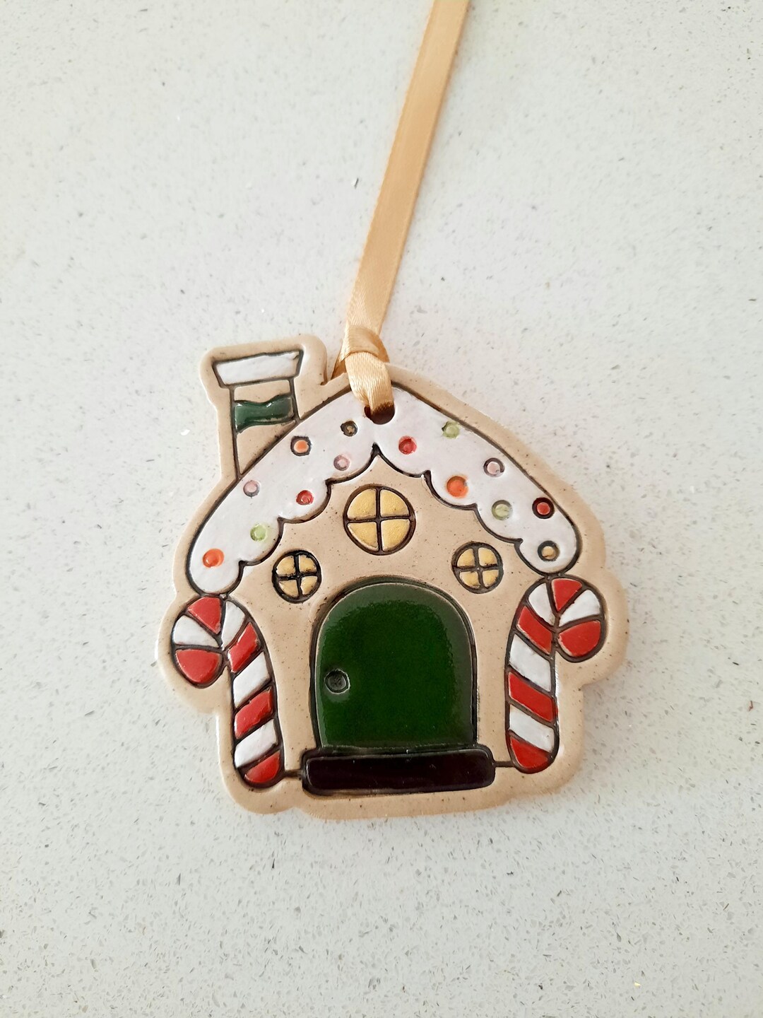 Gingerbread House Pottery Christmas Decoration Green - Etsy