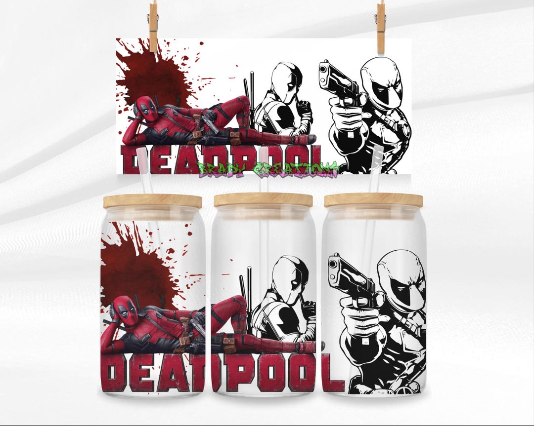 Deadpool, 16oz Glass Can PNG, Glass Can Design, Sublimation Designs ...