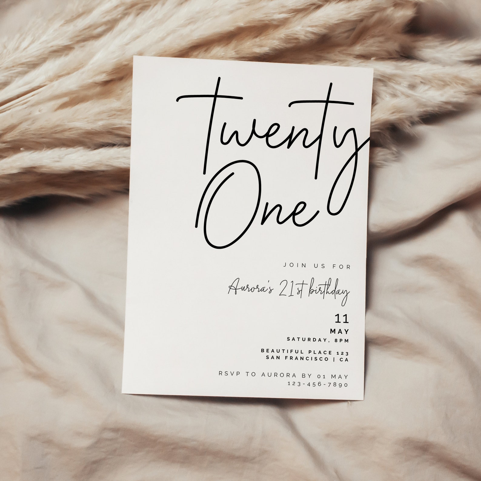 21st Birthday Invitation Card Template Editable Printable - Etsy