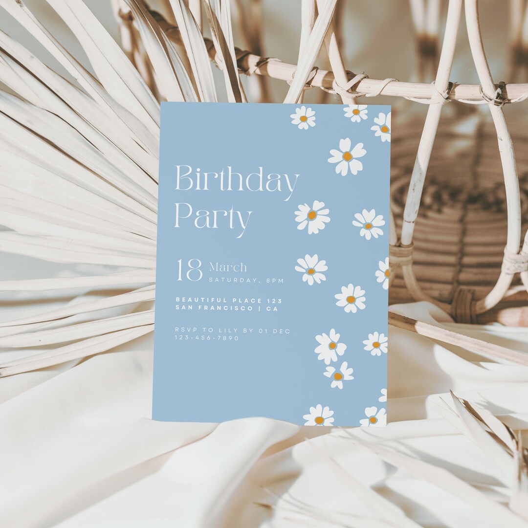 Daisy Birthday Invitation Template Editable Birthday Invite Card ...