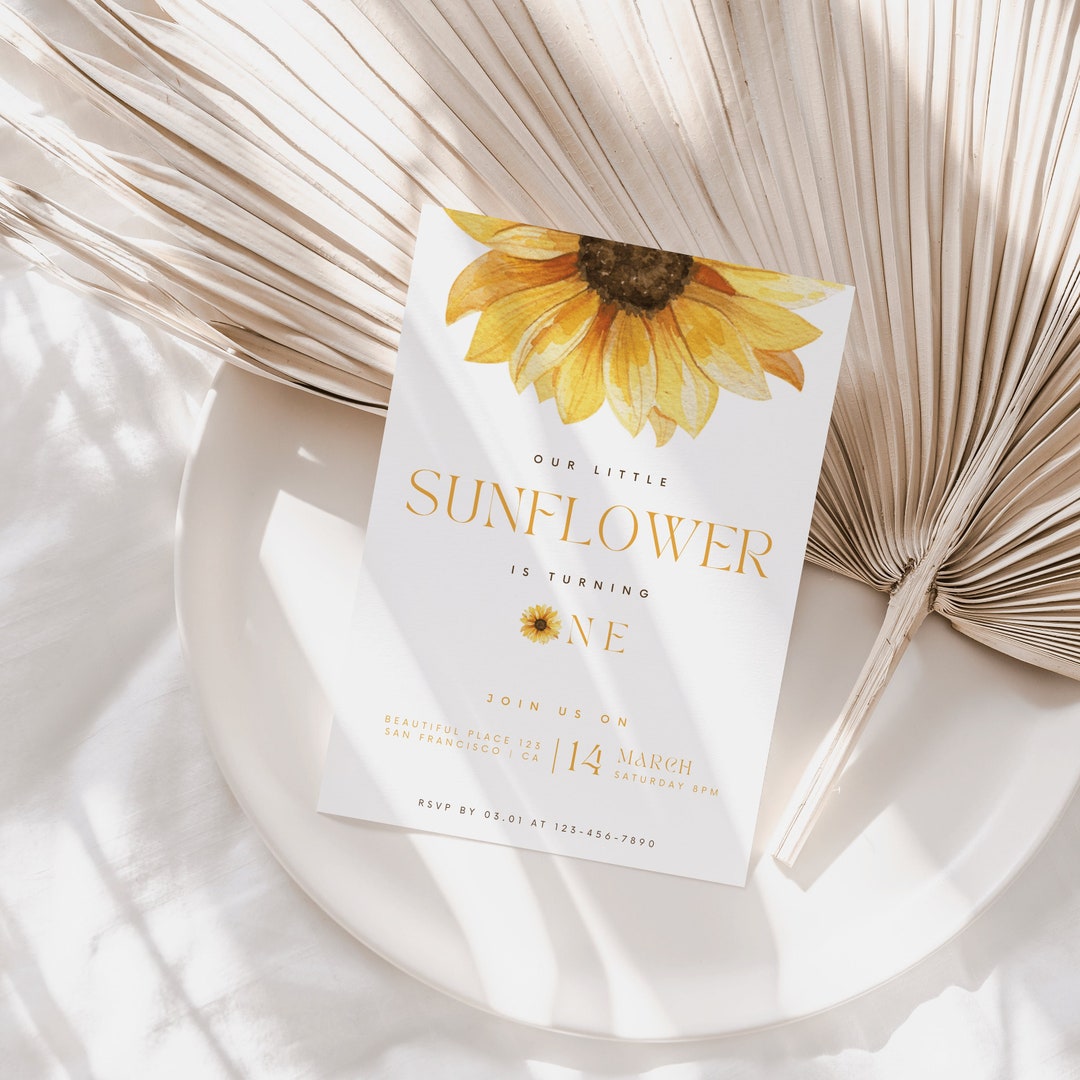 Sunflower Birthday Invitation Card, Editable 1st First Birthday Party ...