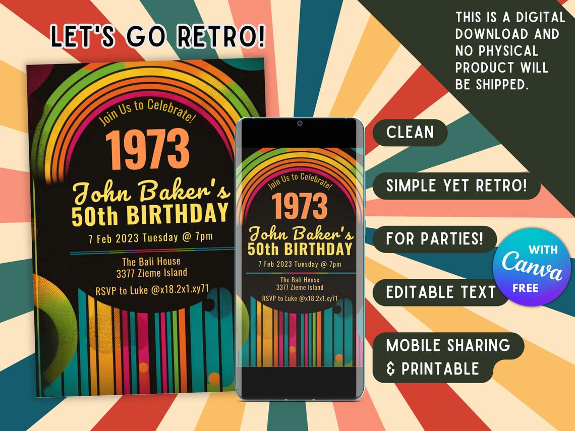 Retro 70s Invitation for 70s Theme Party Invitation for Retro - Etsy