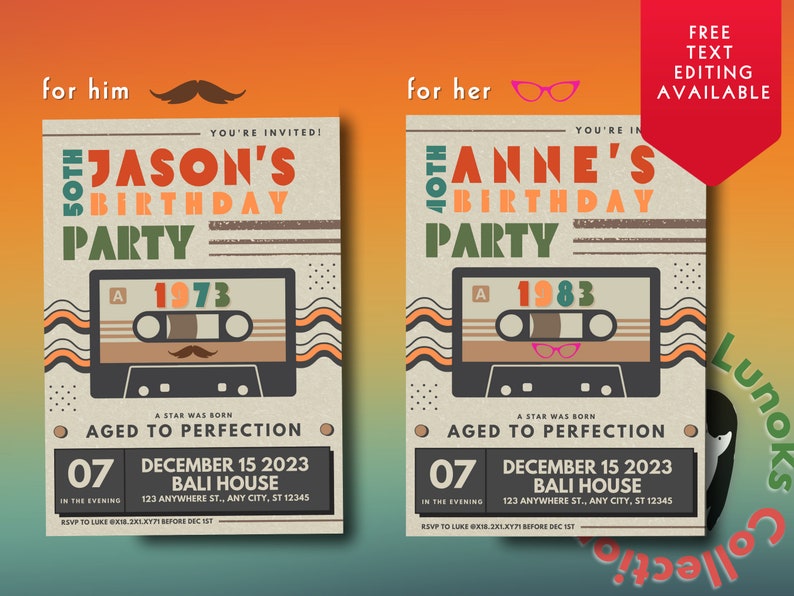 Retro Birthday Invitation Vintage Party Invitation 70s Style - Etsy