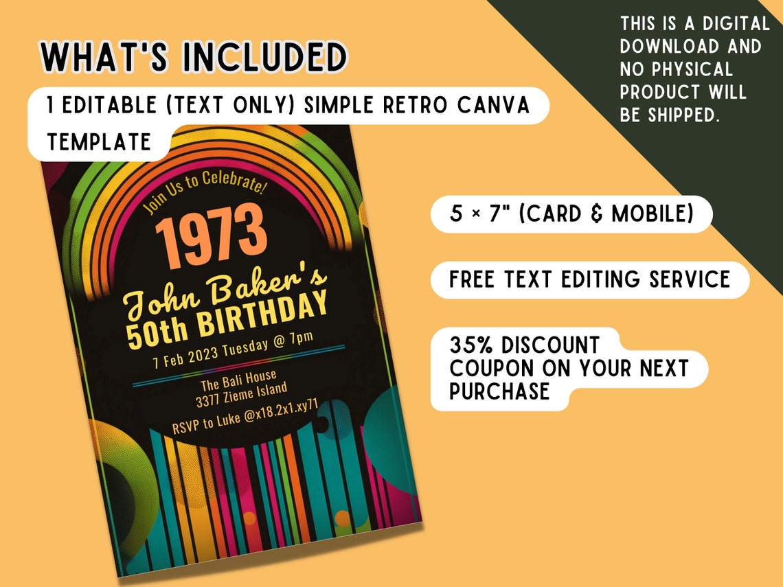 Retro 70s Invitation for 70s Theme Party Invitation for Retro - Etsy