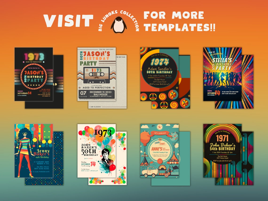 Retro Birthday Invitation Vintage Party Invitation 70s Style Birthday ...