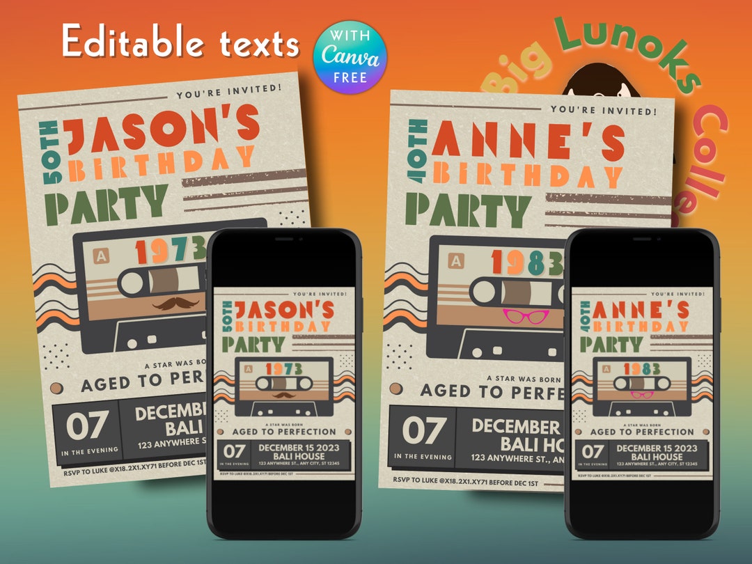 Retro Birthday Invitation Vintage Party Invitation 70s Style - Etsy