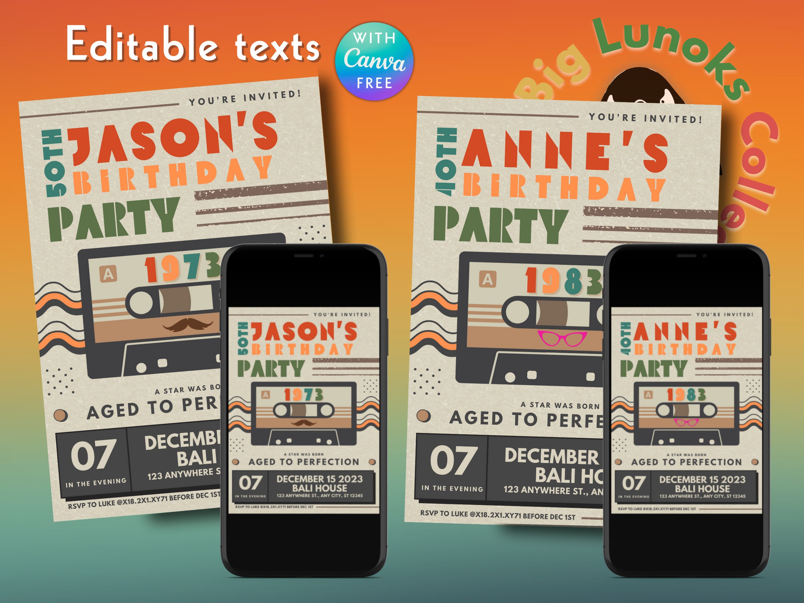 Retro Birthday Invitation Vintage Party Invitation 70s Style - Etsy