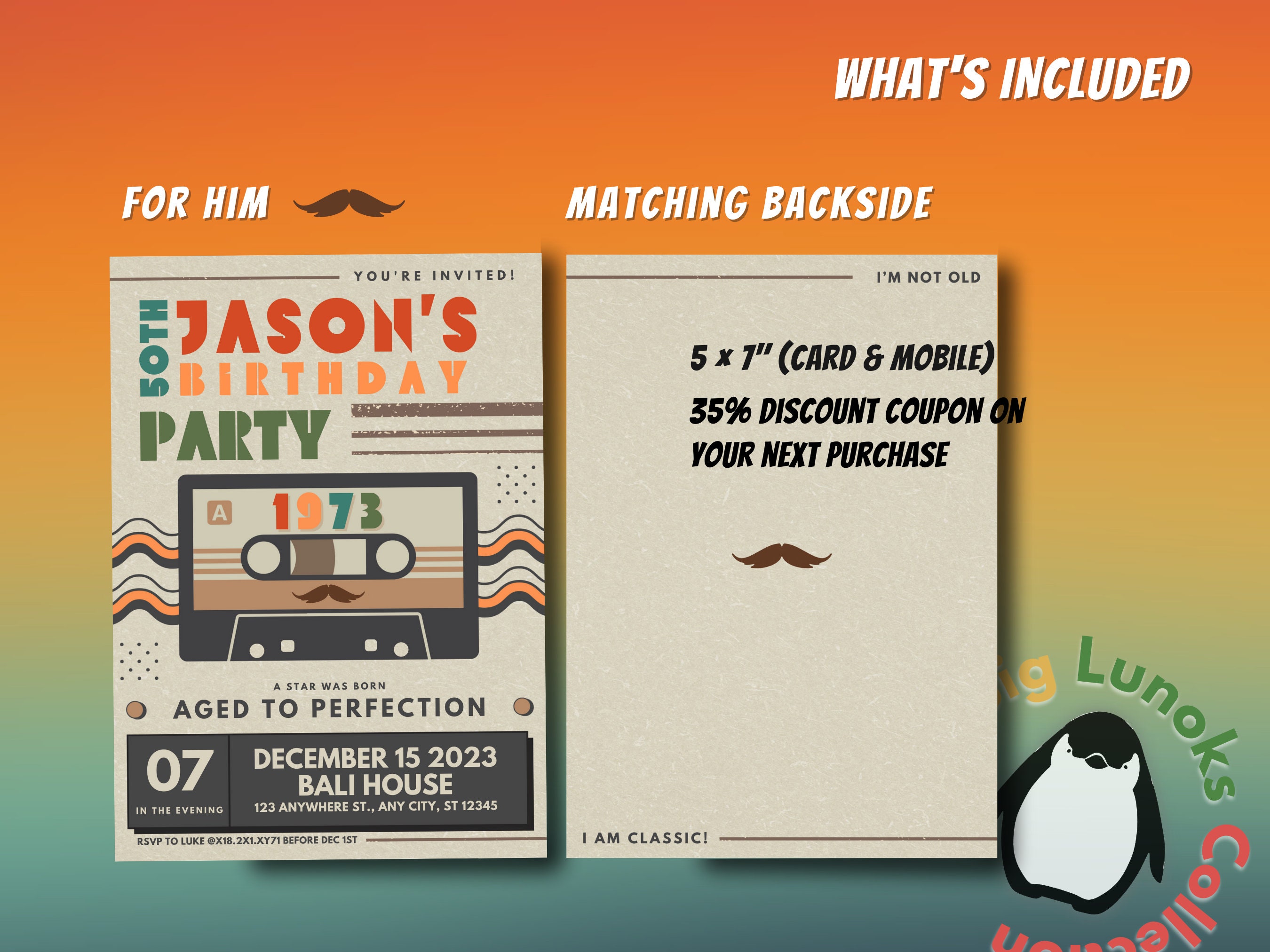 Retro Birthday Invitation Vintage Party Invitation 70s Style Birthday ...