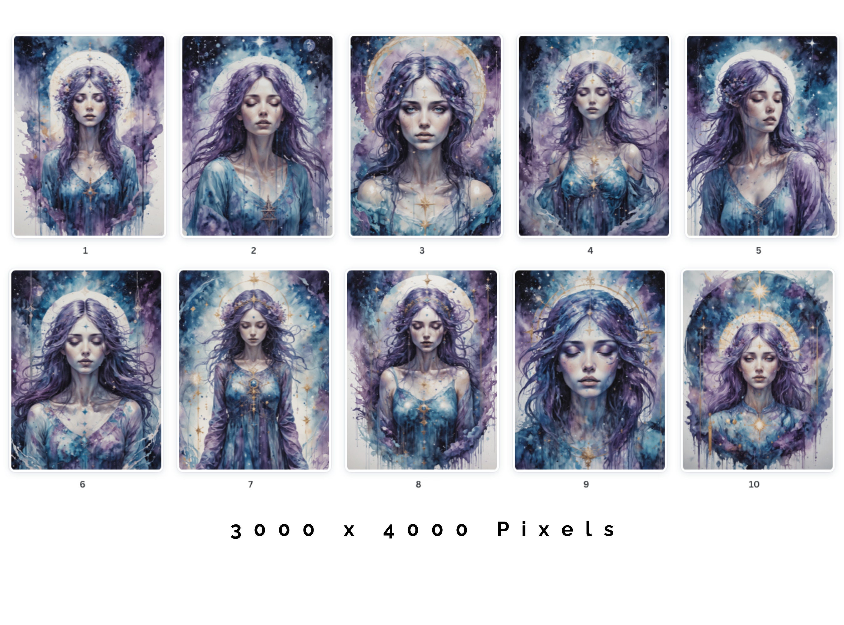 Celestial Clipart Pack, Oracle Cards Clipart, Watercolor Goddess Pngs ...