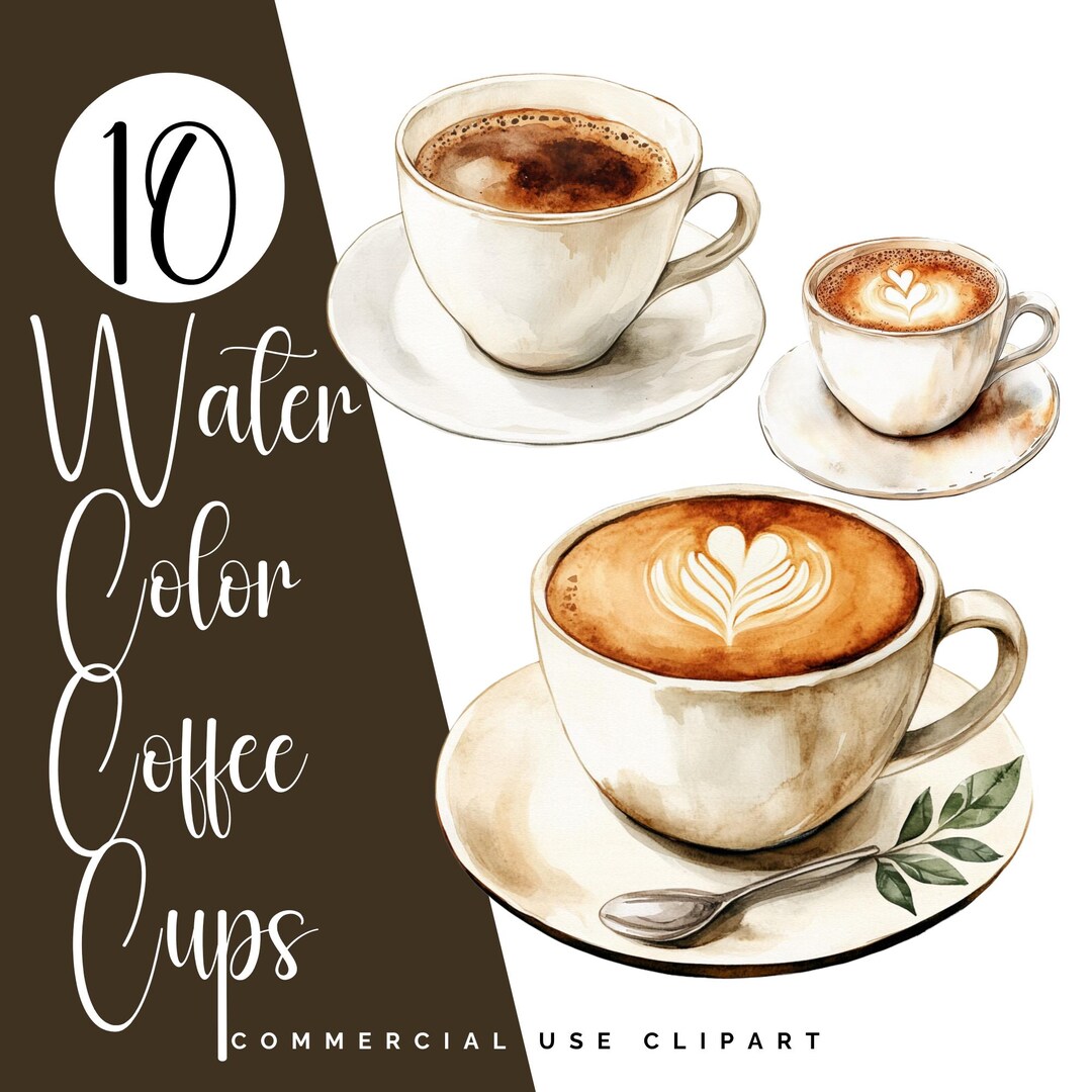 Watercolor Coffee Cup Clipart Bundle: Digital Stickers for Commercial ...