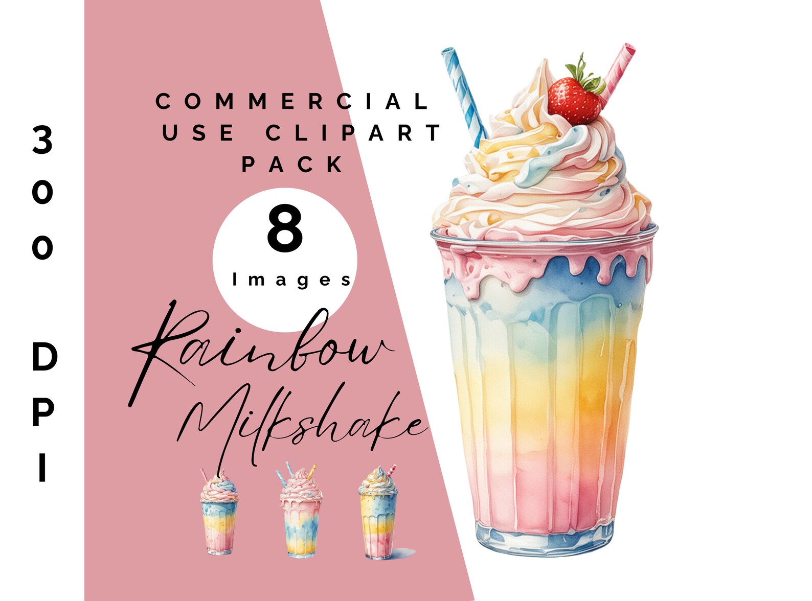 Milkshake Clipart Pack Rainbow Perfect for Kids Party Invitations ...