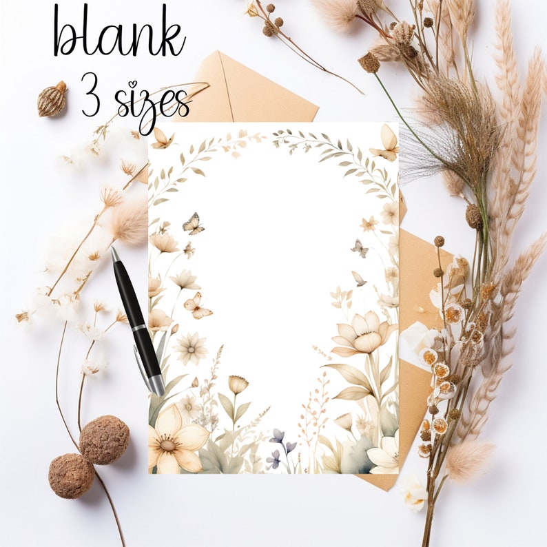 Printable Stationery Whimsical Boho Flowers With Envelope Pack, Lined ...