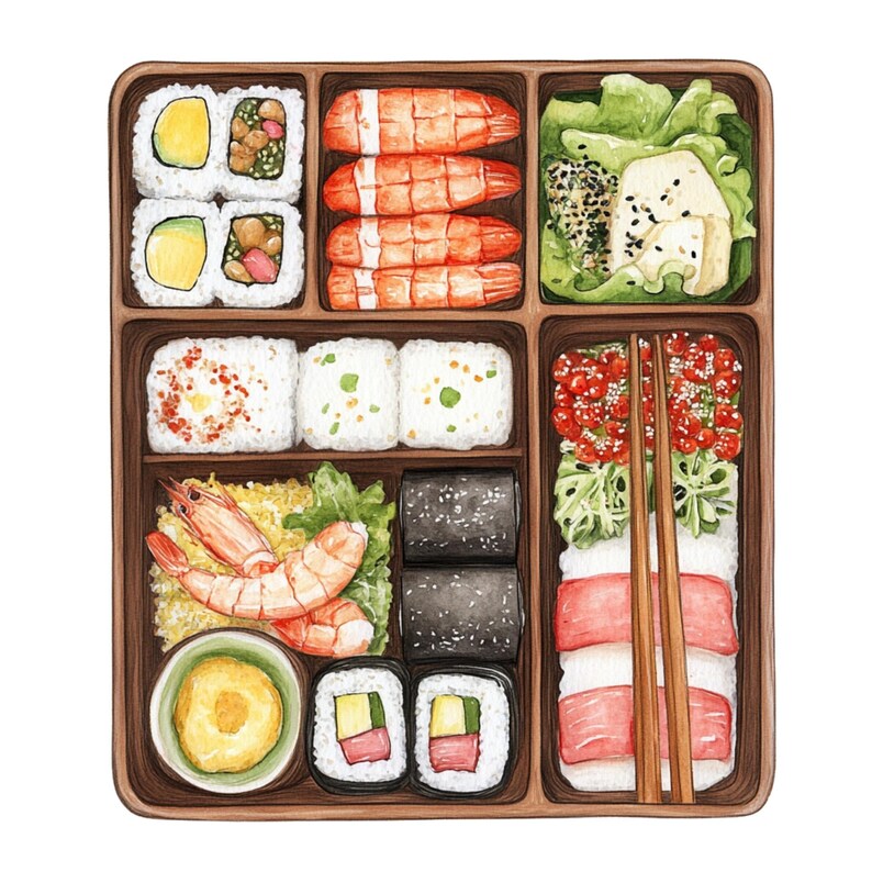 Bento Box Clipart Pack, Watercolor Bento Box, Japanese Sushi Clipart ...