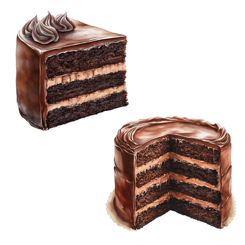 Cake Clipart, Chocolate Cake Clip Art Pack, Commercial Use, Slice of Cake Watercolor Clipart Set ...