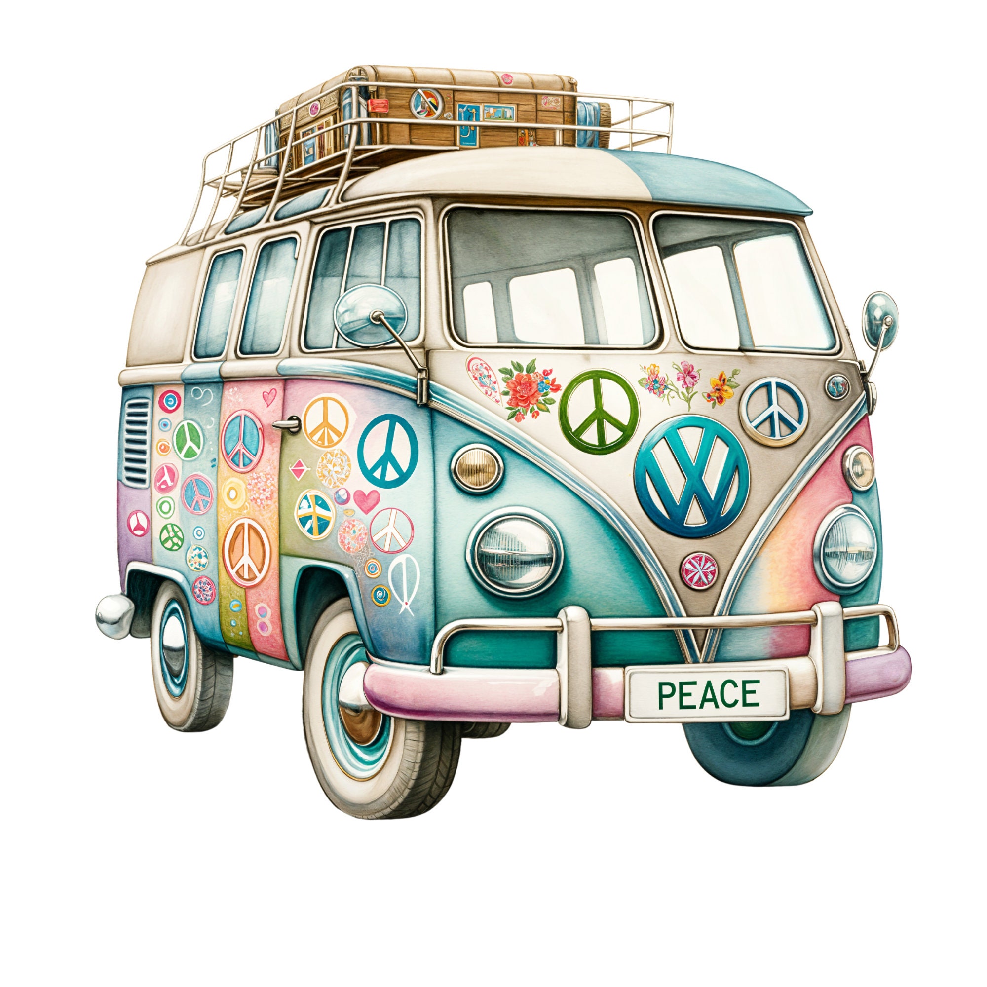 VW Bus Clipart Clipart, Boho Hippie Watercolor Volkswagen, Van Life ...